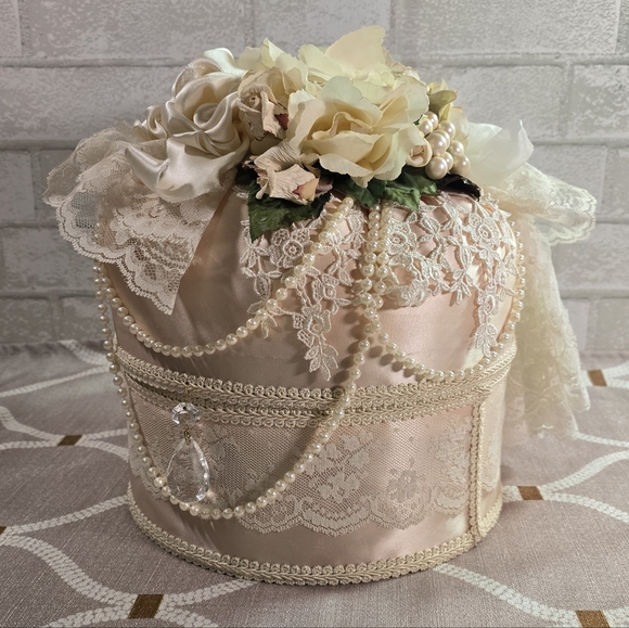 Storage & Organization | Handmade Elegant Lace Flower And Pearl Hat Box ...